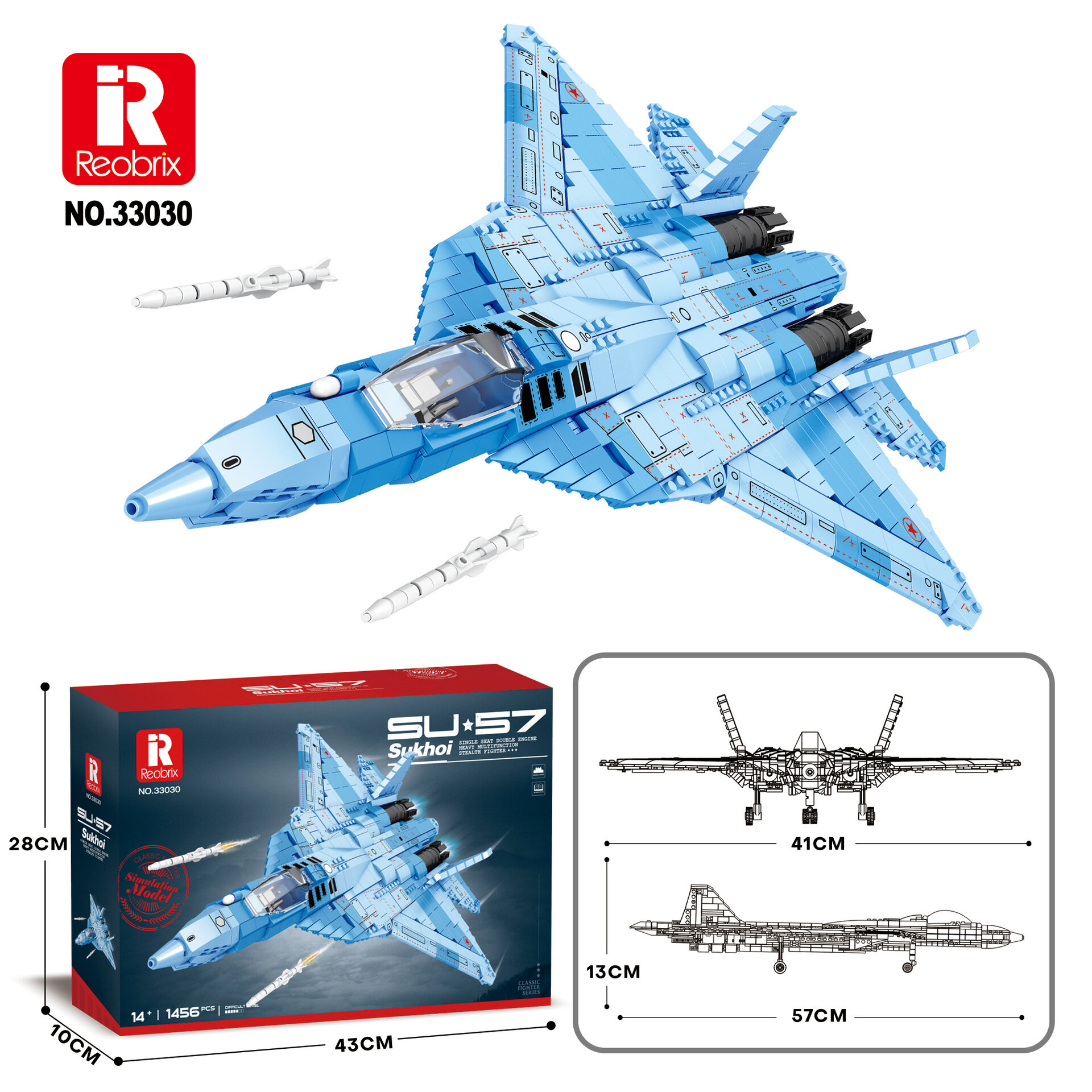 Набор 33030 SU-57, истребитель Felon для сборки, образовательная игрушка с 560+ деталями