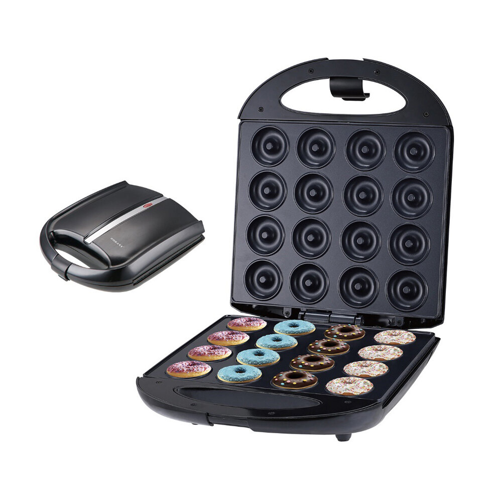 Домашний производитель пончиков 16 пончиков 1400Вт двухстороннее нагревание кухонная машина с антиприhesive поверхностью для завтрака закусок десертов и других черный ABS и нержавеющая сталь AC110V 50/60Hz вес 1,83кг размер упаковки 293*130*353мм