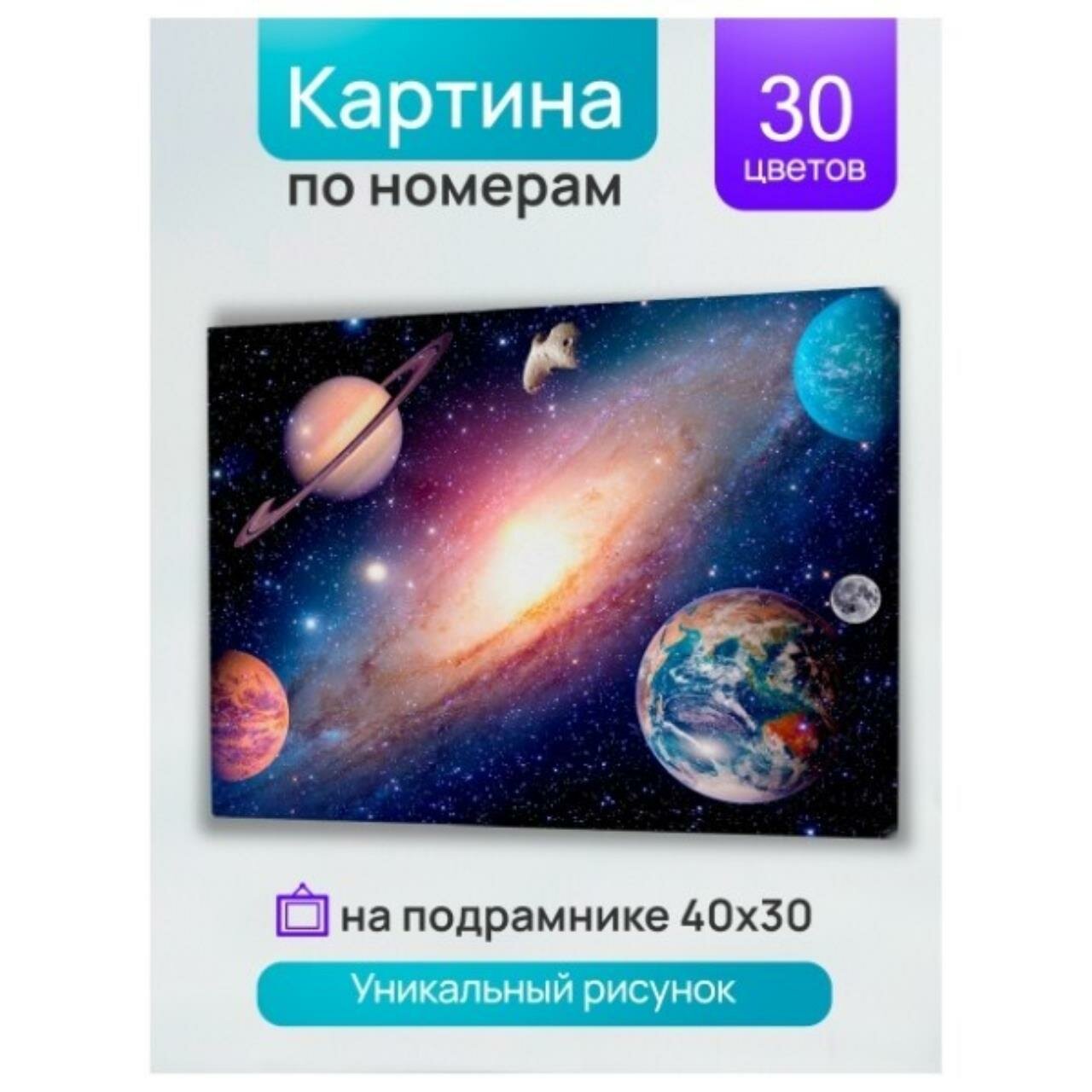 Набор для творчества Рыжий Кот "В кругу планет", холст, краски, кисти, 30х40 см, 30 цветов