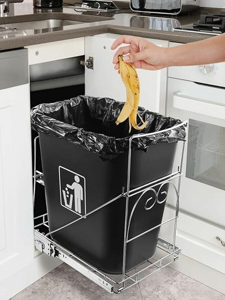 Выдвижной держатель для мусорного ведра под мойку, регулируемый встраиваемый каркас в кухонный шкаф, на направляющих