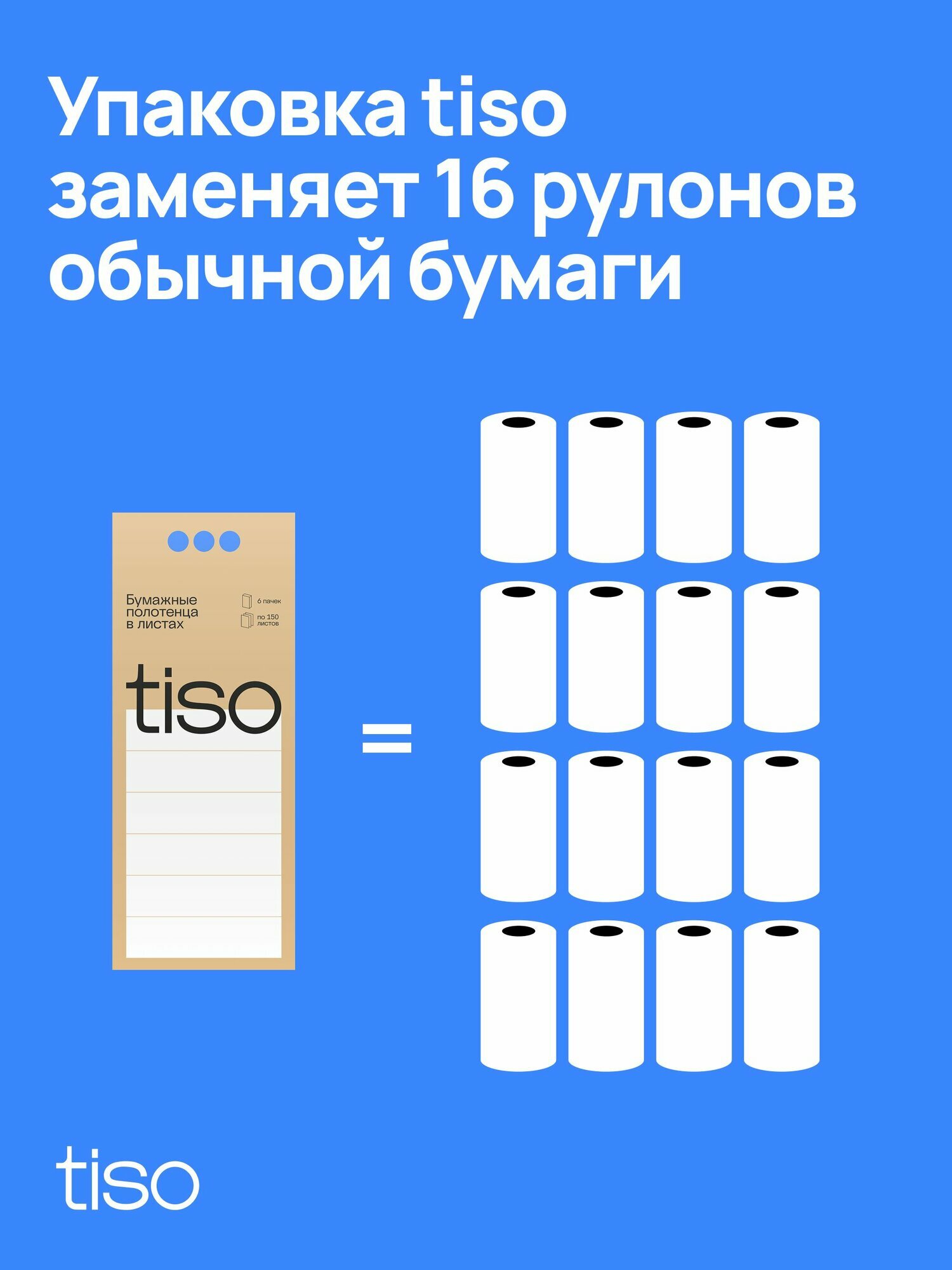 Бумажные полотенца в листах Tiso, Z-сложение, 150 листов, 6 пачек бумажные полотенца листовые полотенца Z-сложение полотенца для рук
