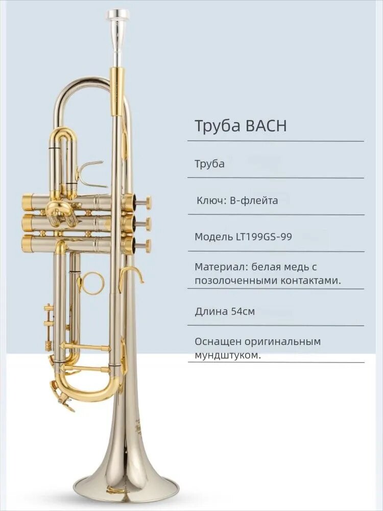 Труба Bach LT198GS-99 си-бемоль Двойное серебрение и позолота Гипоаллергенная Долговечный блеск