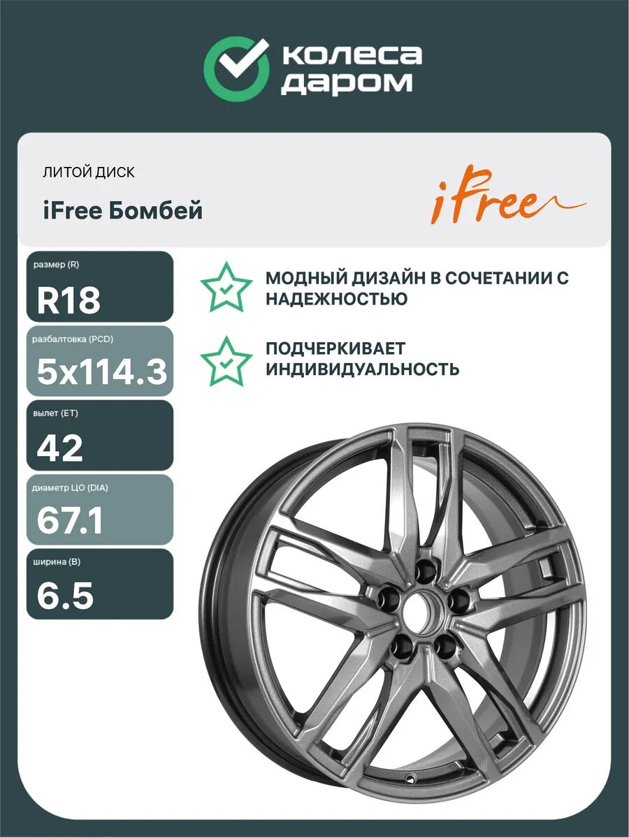 Диски литые Бомбей R18 5x114.3 ET42 D67.1