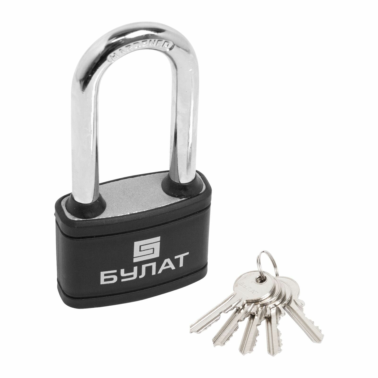 Замок навесной с удлинённой душкой Булат 365-01 ПЛ чёрный 5 ключей