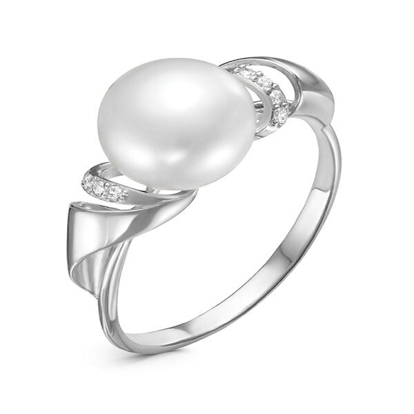 Кольцо, серебро, 925 проба, родирование, жемчуг, фианит