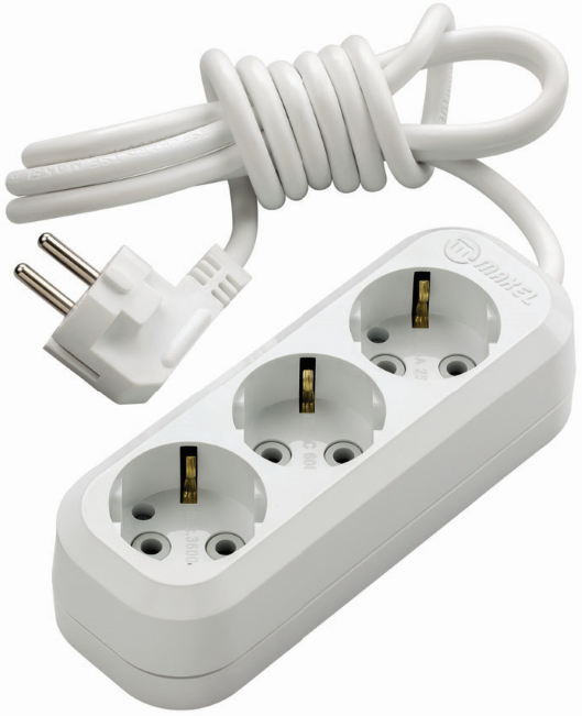 Удлинитель бытовой Makel / Макел MGP 133 с заземляющими контактами, 3 метра 3 розетки, белый MGP133