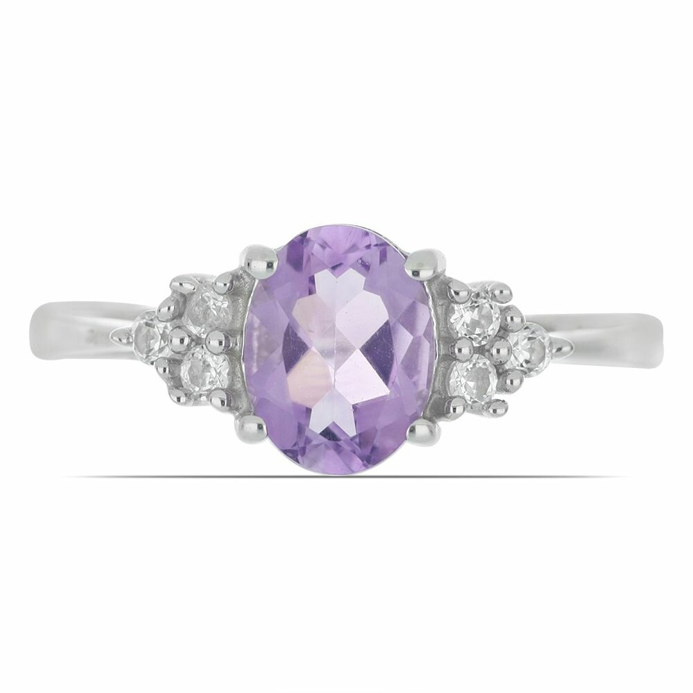 Кольцо, серебро, 925 проба, родирование, аметист, топаз