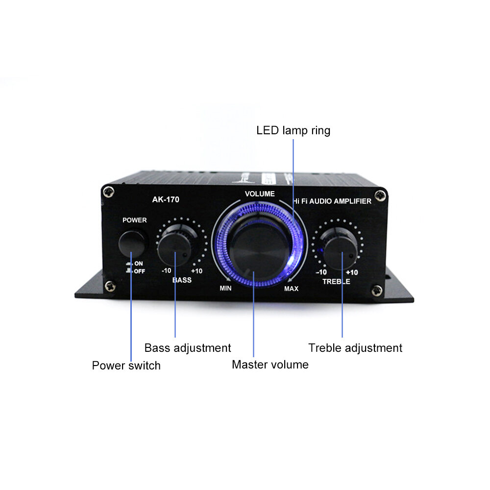 Усилитель AK170 12V, 20Вт+20Вт, регулятор НЧ/ВЧ
