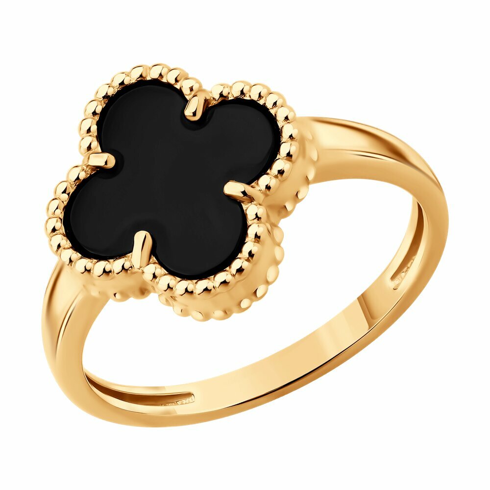 Кольцо, красное золото, 585 проба, оникс