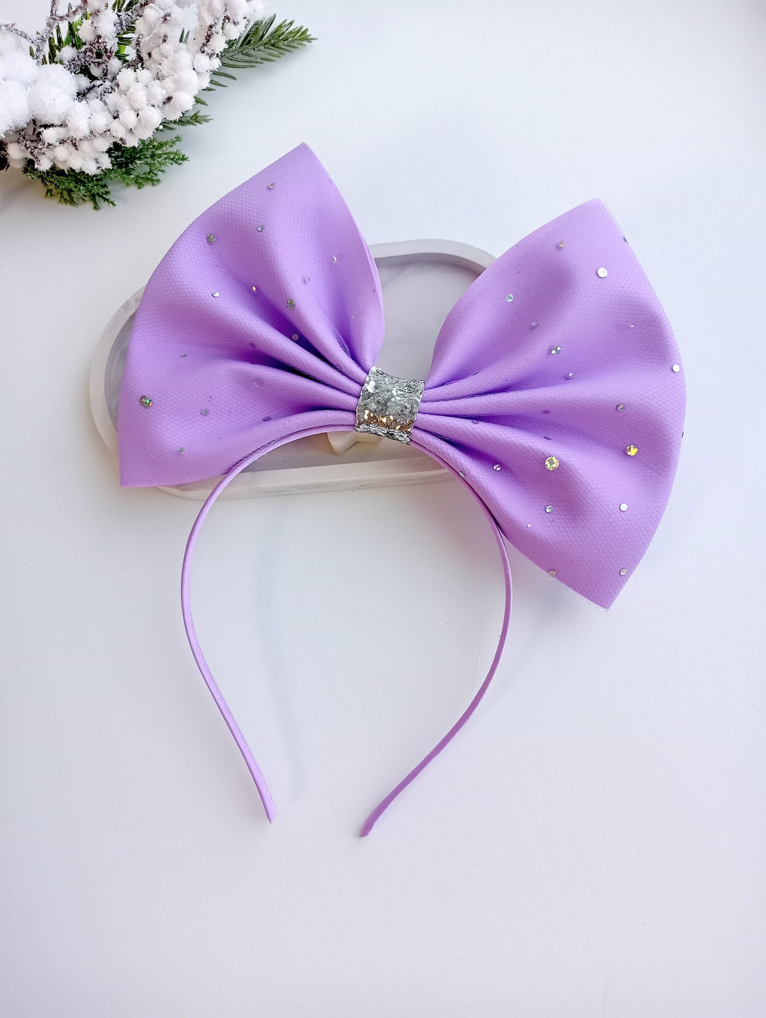 Ободок кукла сиреневого цвета/ Большой бант кукла