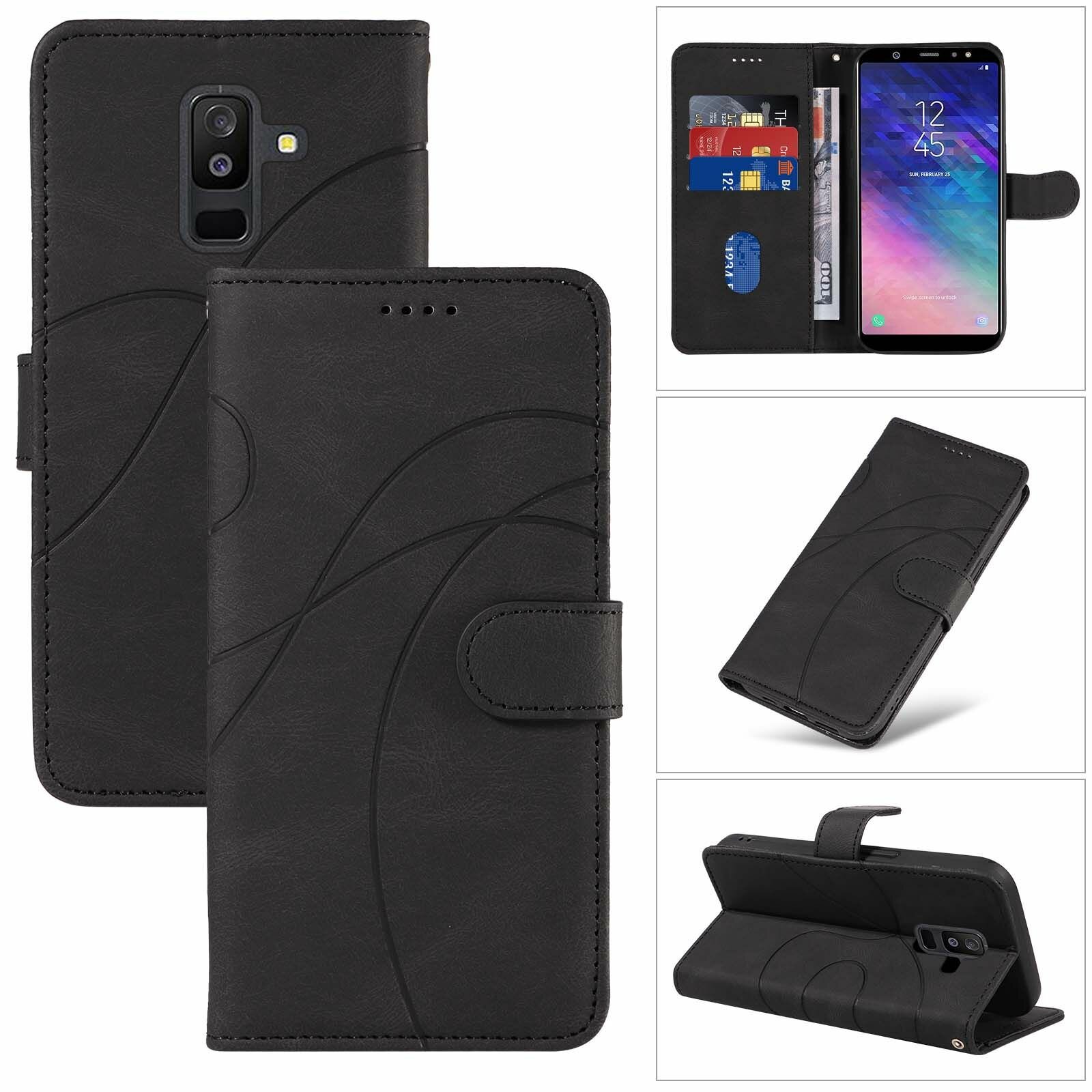 YIKATU Чехол-книжка для Samsung Galaxy A6 Plus/Самсунг Галакси А6 Плюс кожаный чехол с магнитной застежкой и слотом для карт и ремешком на руку