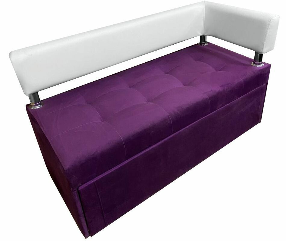 Диван-кровать Дельфин с подлокотником 160x62х80 белая экокожа и фиолетовый велюр, правый