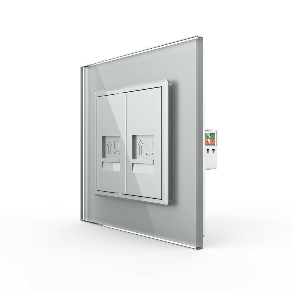 Комплект двойной интернет-розетки RJ-45 Cat.6 LIVOLO VL-C792C-15 ORIGINAL, серая, скрытый монтаж