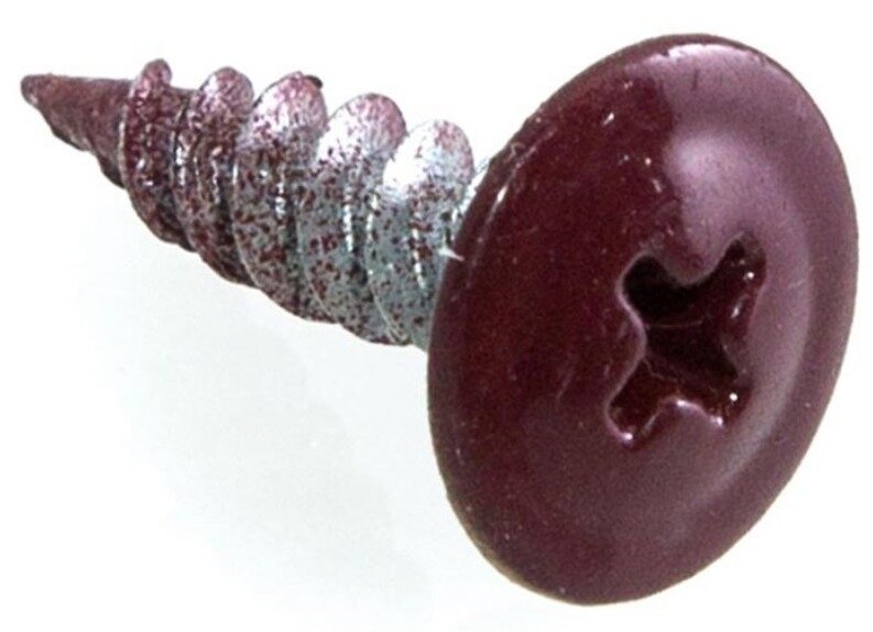 Саморез Стройбат для тонких пластин с полусферической головкой и пресс-шайбой из стали, темно-красный, 4.2х16мм, PH2, 20шт. в упаковке / крепеж