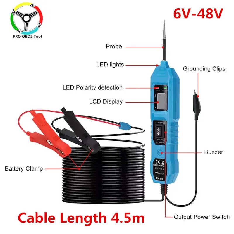 Тестер цепей 6-48V с LED и LCD дисплеем, 4.5м