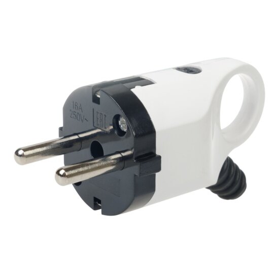 Вилка Duwi ABS-пластик, угловая с/з, с ушком, 16А 250В, IP20, белая, 30467 8