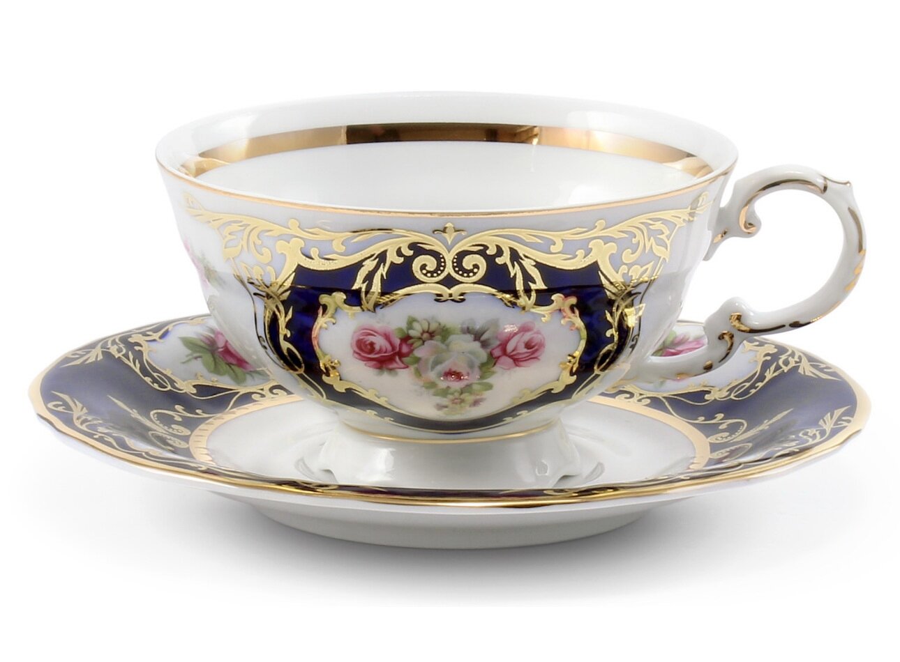 Набор чайных пар на 6 персон 12 предметов 200 мл, Кобальт Роза, Соната 07160425-0440, Leander