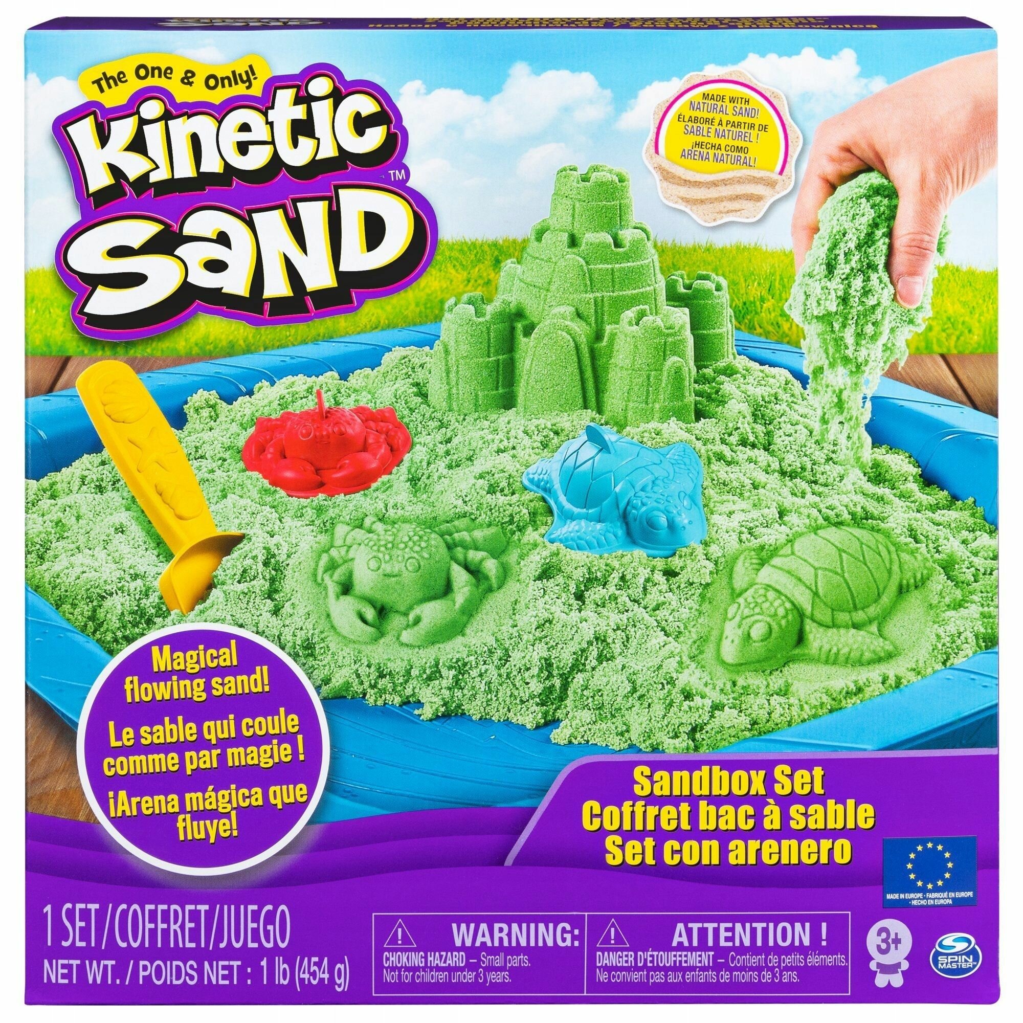 Кинетический песок Kinetic Sand - Набор кинетического песка, зеленый с песочницей + аксессуары - Спин мастер 6024397