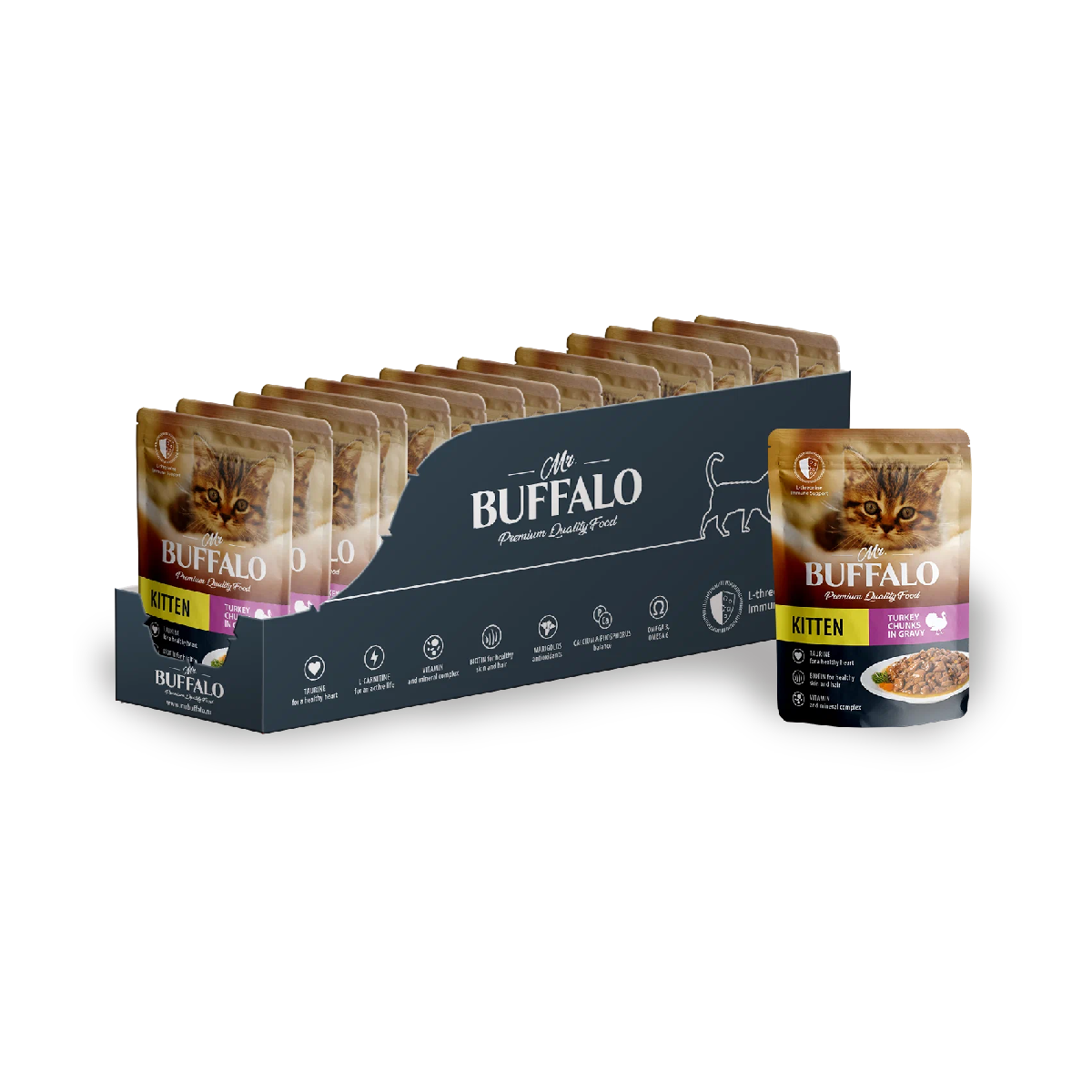 Mr.Buffalo KITTEN пауч для котят Индейка на пару в соусе 85г (28 штук)