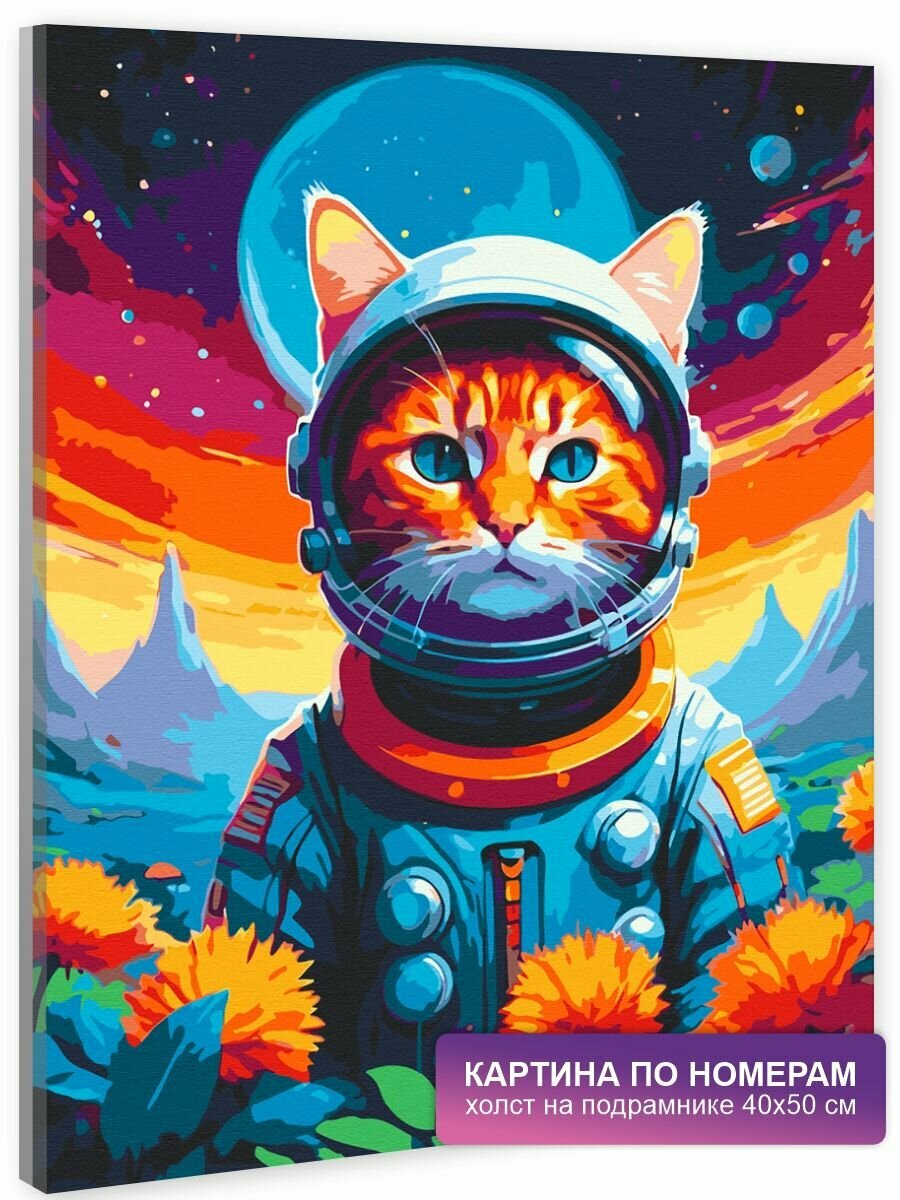 Картина по номерам на холсте с подрамником 40х50 см. Природа, животные, рыбы, птицы. Кот, кошка, котенок. "Фелисетт, кот в космосе", арт. 5362/