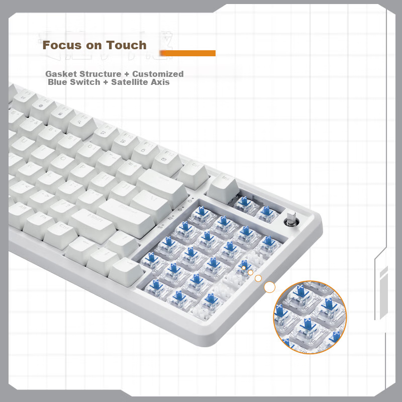 Lenovo MK9 Mechanical Keyboard with Blue Switches Wired Gaming Keyboard GASKET Structure 98-Key Layout Single Backlight Volume Knob Detachable Cable Cherry Blossom White