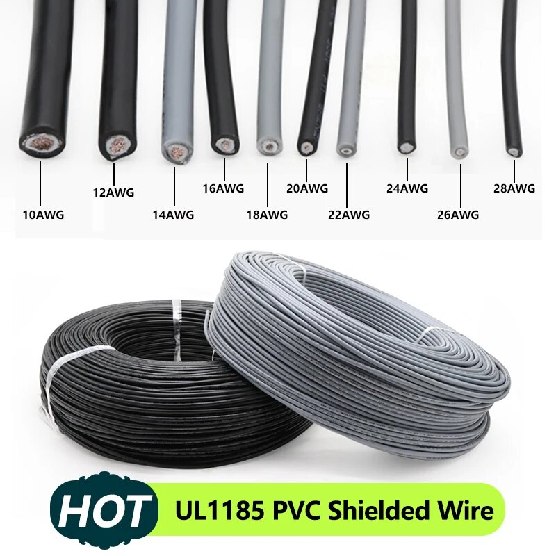 Экранированный медный провод UL1185 5/10/20 м 24AWG, Grey, 5 meters