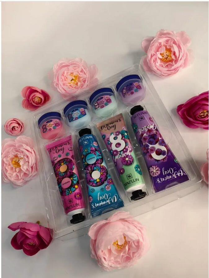 Уходовый набор для рук, крем для рук и бальзам для губ, подарочный набор для девушки 8 марта