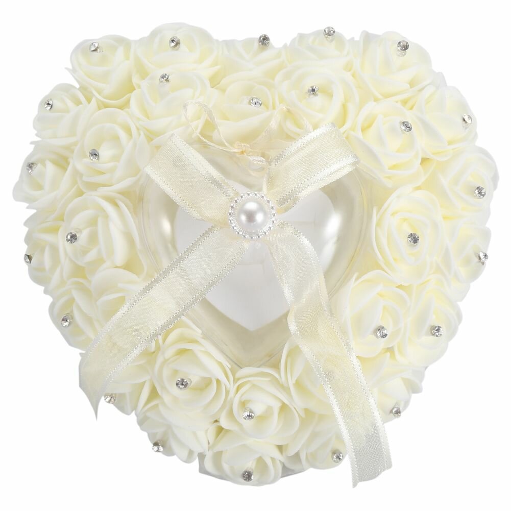 Коробка для обручального кольца в форме сердца, бежевая роза, стразы, декоративная подушка для кольца, романтическая подарочная коробка для помолвки и юбилея