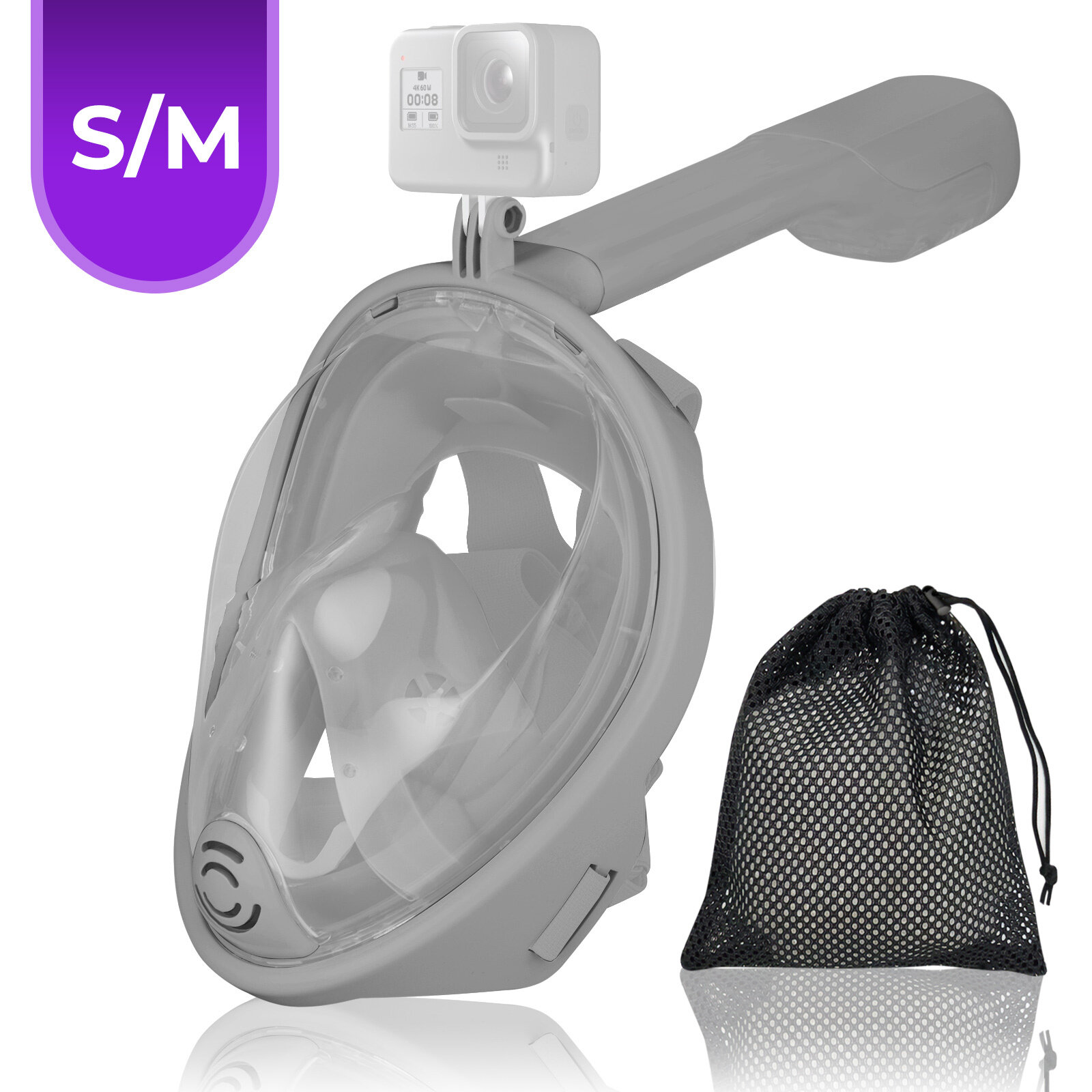 Подводная маска для плавания Goodly, полнолицевая маска для снорклинга с креплением для экшн-камеры, размер S/M, серый