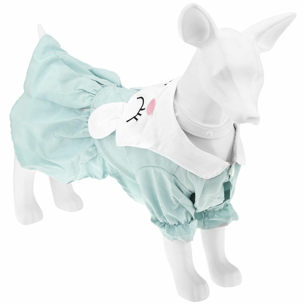 Платье для собаки Pet Toys "Зайка", вышивка, на кнопках, S, длина 25 см, обхват груди 36 см, шеи 26 см, цвет Мятный