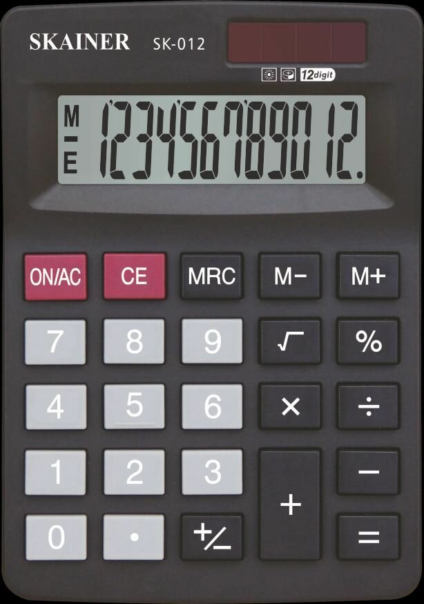 Калькулятор Skainer Настольный малый, 12 разрядов, двойное питание, черный