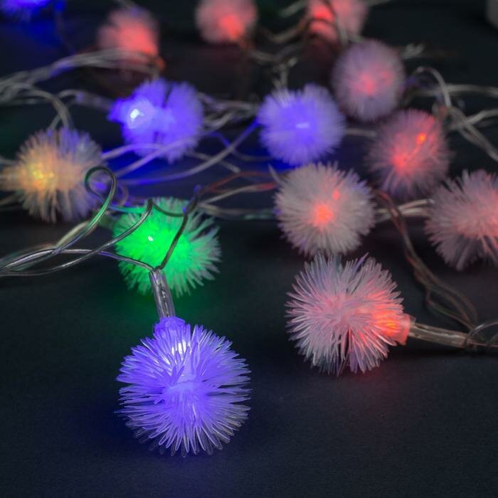 Гирлянда "Нить" 5 м с насадками "Ёжики", IP20, прозрачная нить, 20 LED, свечение RG/RB, мигание, 220 В