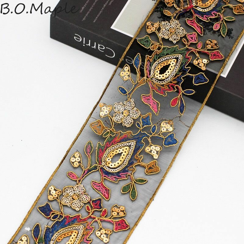 Лист Тесьма лента трикотажная, 10.5 см, 2 метра красный Тесьма декоративная, с народным узором, для декора, рукоделия и творчества, цветной