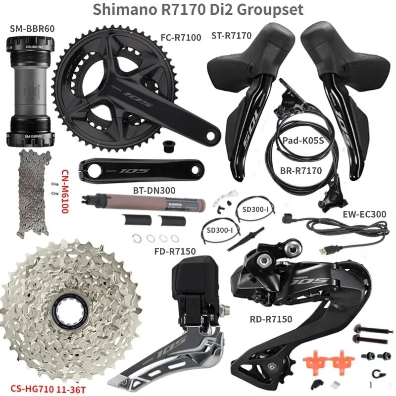 Shimano 105 Di2 R7170 Группа комплекта дисковых тормозов BB71-41B, 52-36T, 170mm, CN M6100 CS 11-36T
