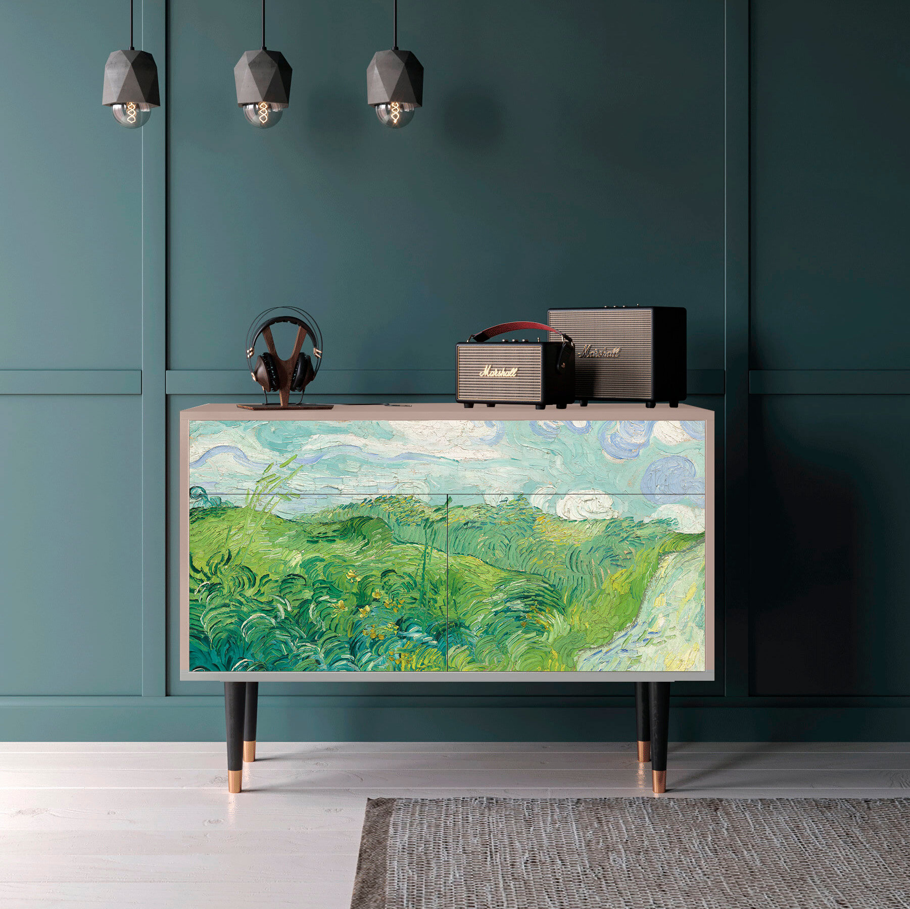 Комод - STORYZ - BS4 Green Wheat Fields by Van Gogh, Размер - 115 x 85 x 48 см, Цвет корпуса - Бежевый
