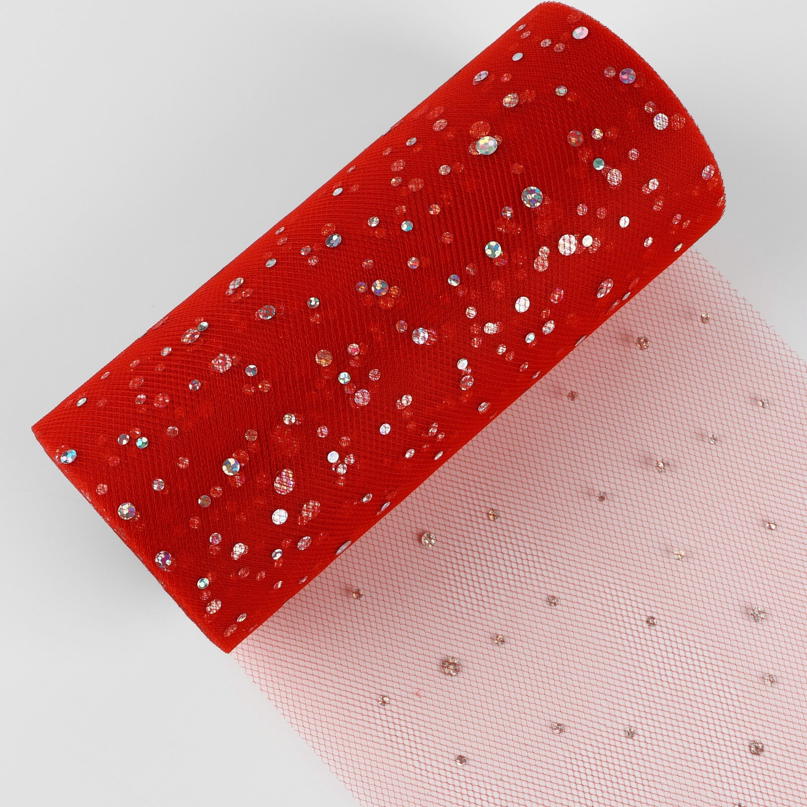 Фатин с блёстками, 15 см, 23 ± 1 м, 11 ± 1 г/кв. м, цвет красный №17