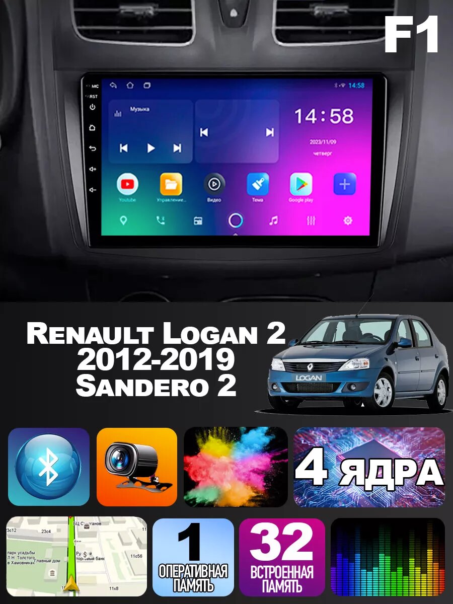 Магнитола Renault Logan/Sandero 1+32Gb, Bluetooth, FM/AM, GPS