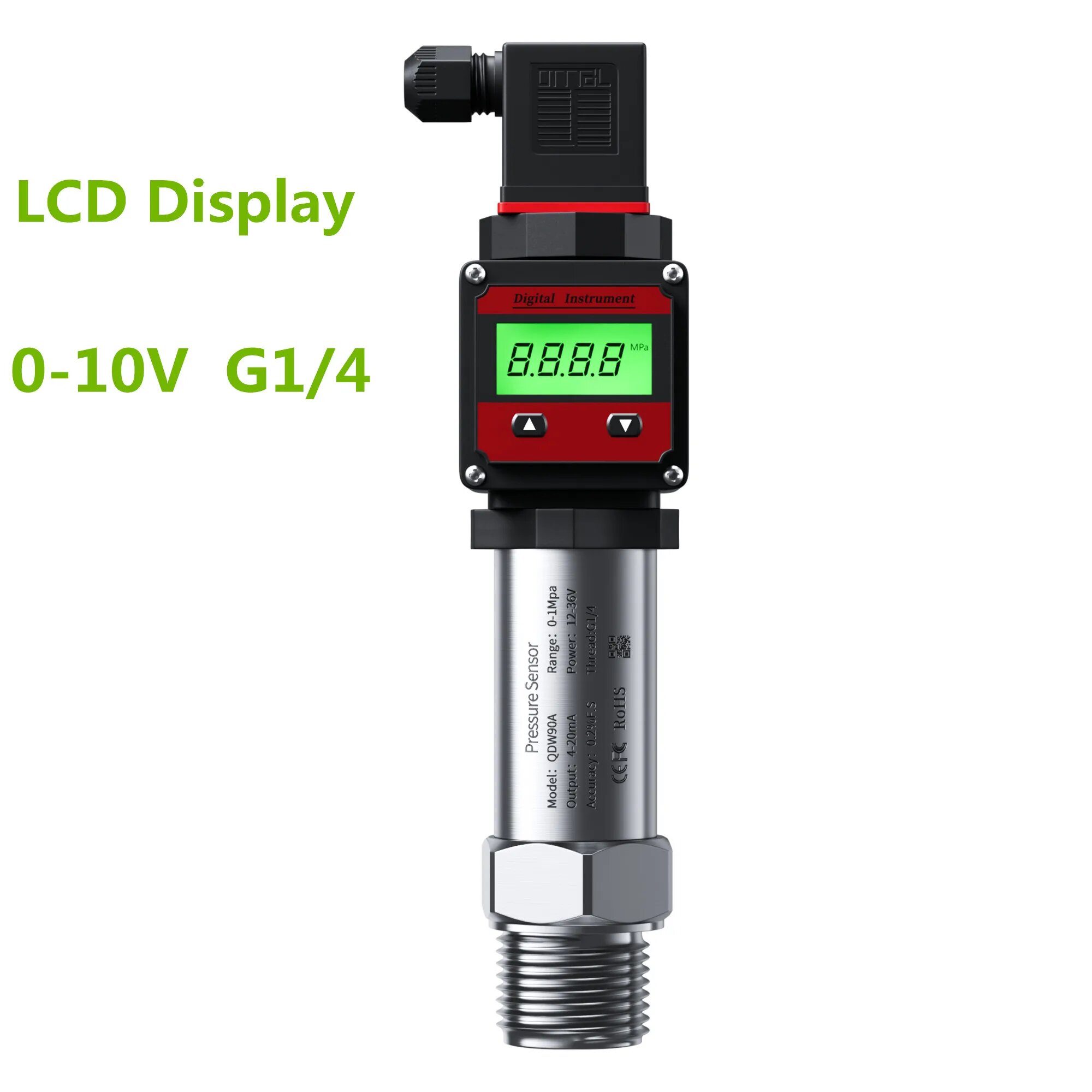 G1/4 DC24V ЖК-дисплей Датчик давления от 0-100 бар до 0-10 В 4-20 мА RS485 Цифровой датчик давления водяного масла и газа 200 бар 600 бар 0-0.5bar, 0-10V G1-4