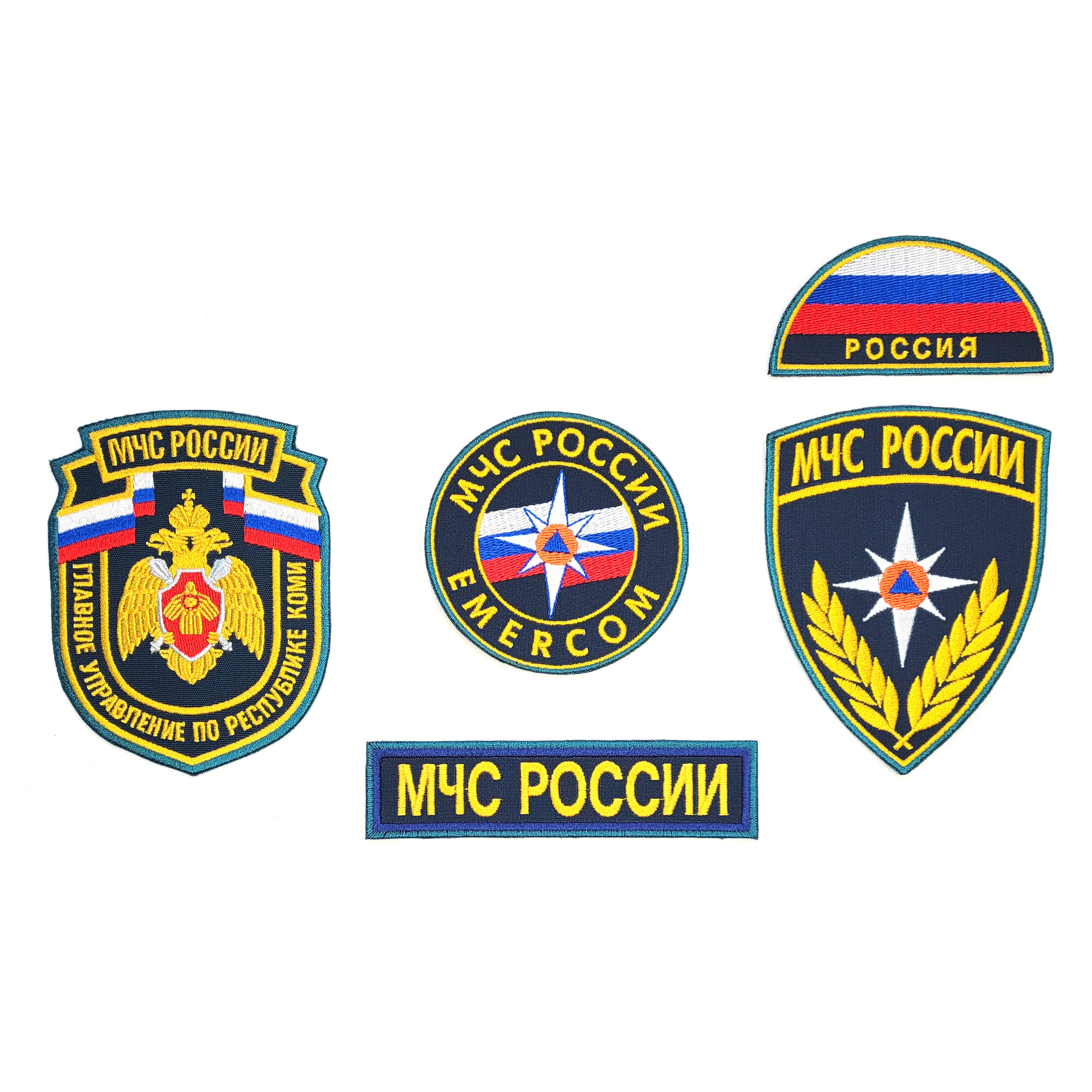 Шевроны и нашивка МЧС России Главное управление по Республике Коми нового образца вышитые, комплект из 5 штук