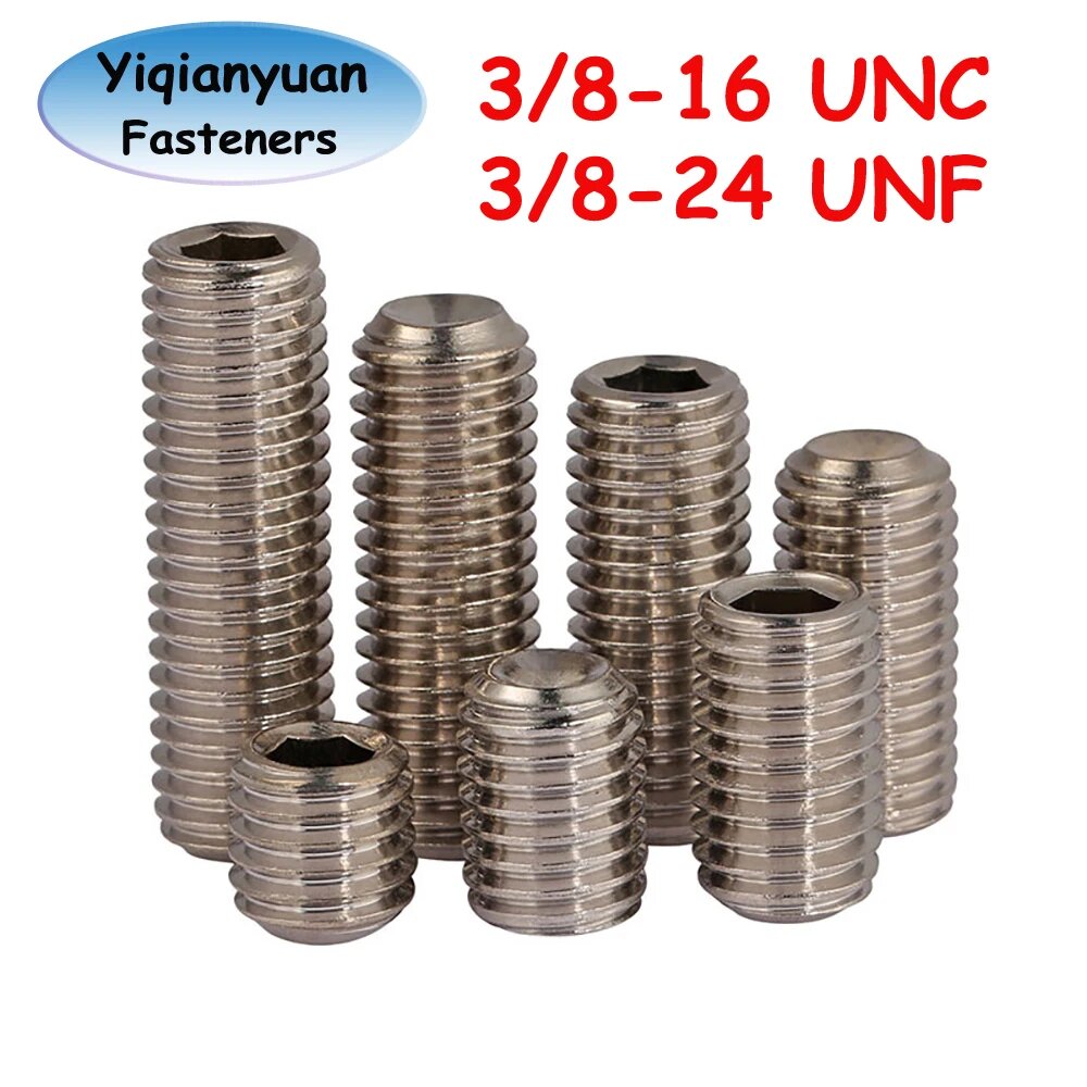 Винты Yiqianyuan 3/8-16 UNC 3/8-24 UNF DIN916 из нержавеющей стали 3I8-24 UNF, 3I8 (3Pcs)
