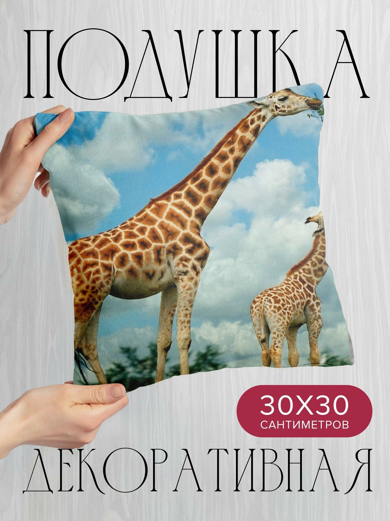 Подушка декоративная, 30x30см / Животные / жираф / природа