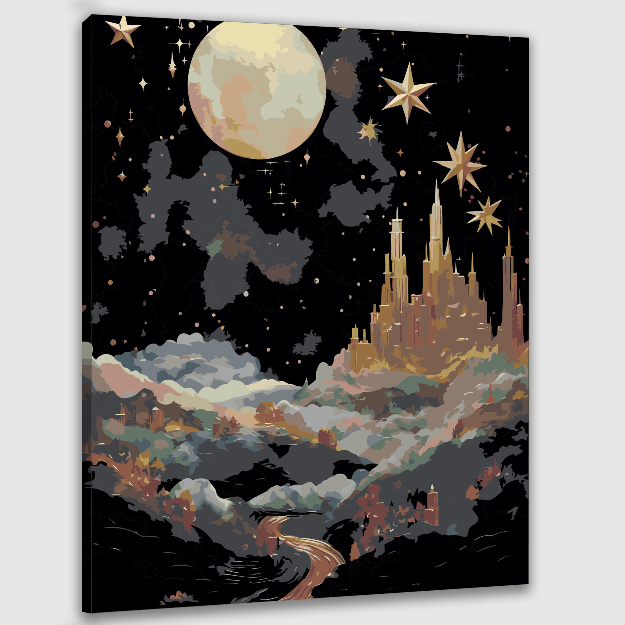 Картина по номерам 40x50 см, картина, коллаж, смешанная техника, причудливый пейзаж, лунный свет, лунный камень
