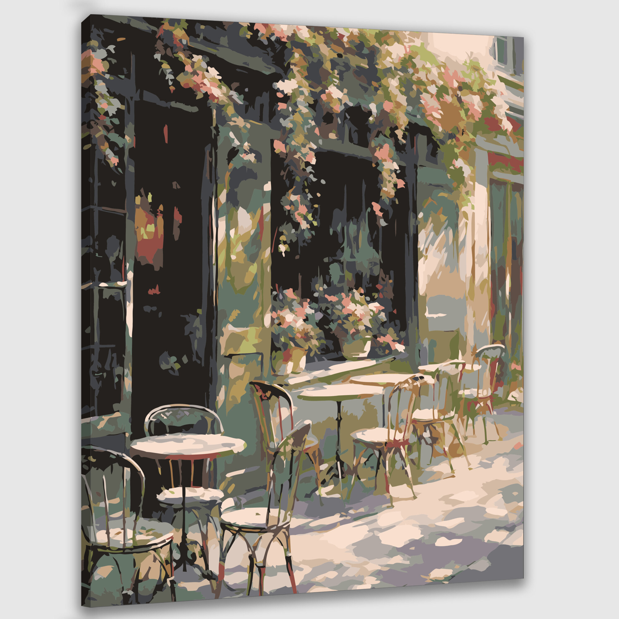 Картина по номерам 40x50 см, картина маслом, парижское кафе, кофе, круассаны, столики, открытый воздух, винтажный фасад