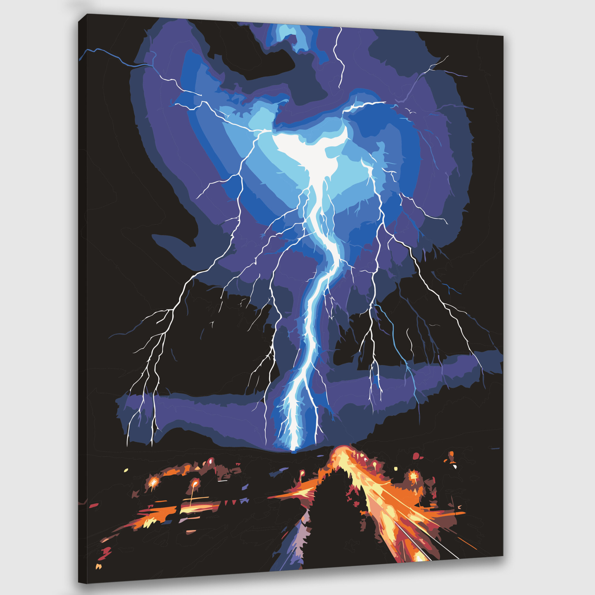 Картина по номерам 40x50 см, молния, грозовое небо, темные облака, удар молнии, скорость, ландшафт, яркие цвета