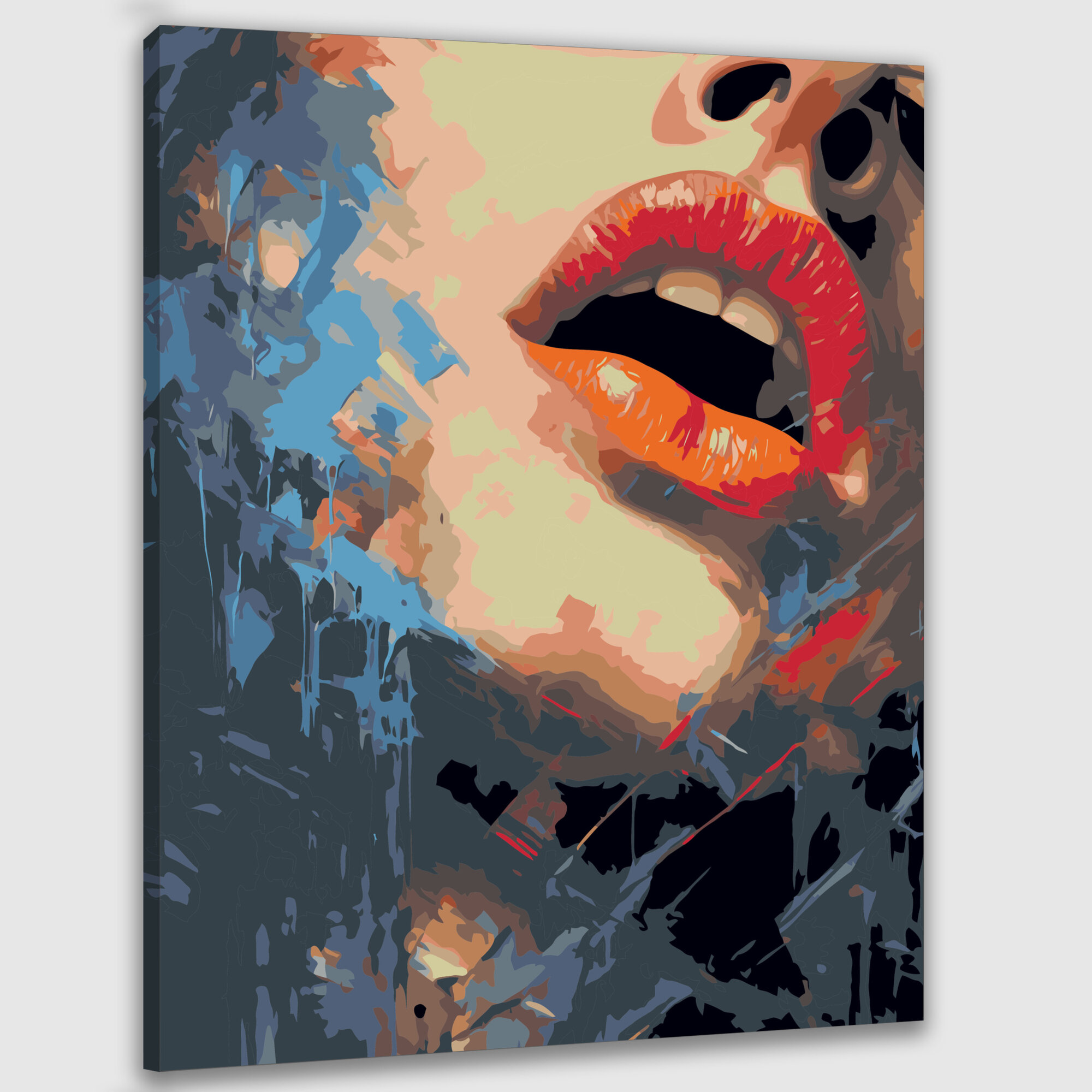 Картина по номерам 40x50 см, картина, масло, поцелуй, влюбленные, губы, объятие, желание, мазки кисти, жар, эмоции