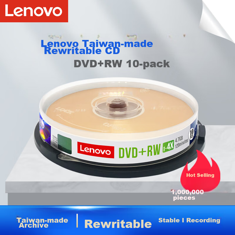 Lenovo DVD+RW Blank Discs/recordable Discs, 1-4x Speed, 4.7GB, Taiwan-Made Archive Series, 10 Pieces in A Box, Erasable, Reusable for Recording