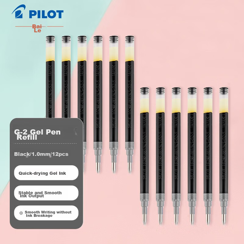 PILOT Retractable Gel Pen Refills, Signature Pen Ink Refills for Students' Exams (Compatible with BL-G2) BLS-G2 1.0mm Black 12-Pack