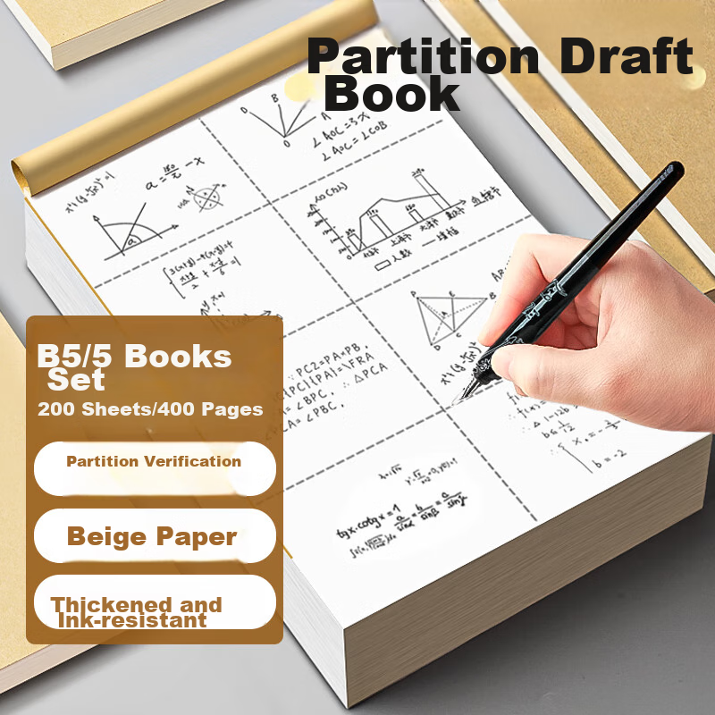 [Lowest Price Online] Licao, Sectioned Draft Notebook Paper, Math Draft Notebook for Primary And Secondary School Students, Large Notebook for Practice And Notes, B5 Sectioned Style, 5-Pack