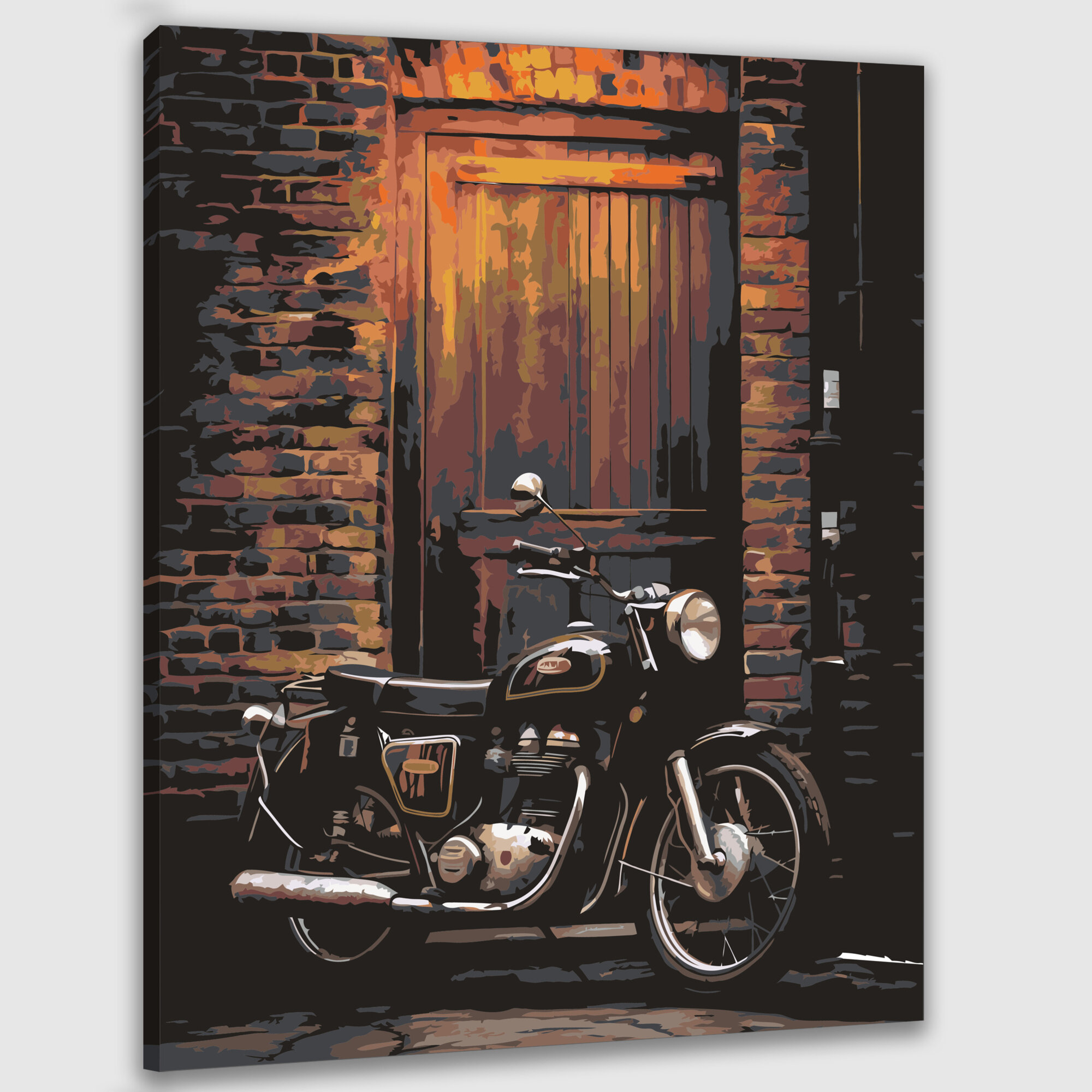 Картина по номерам 40x50 см, мотоцикл, винтажный, café racer, кирпичная стена, узкий переулок, хромированные детали