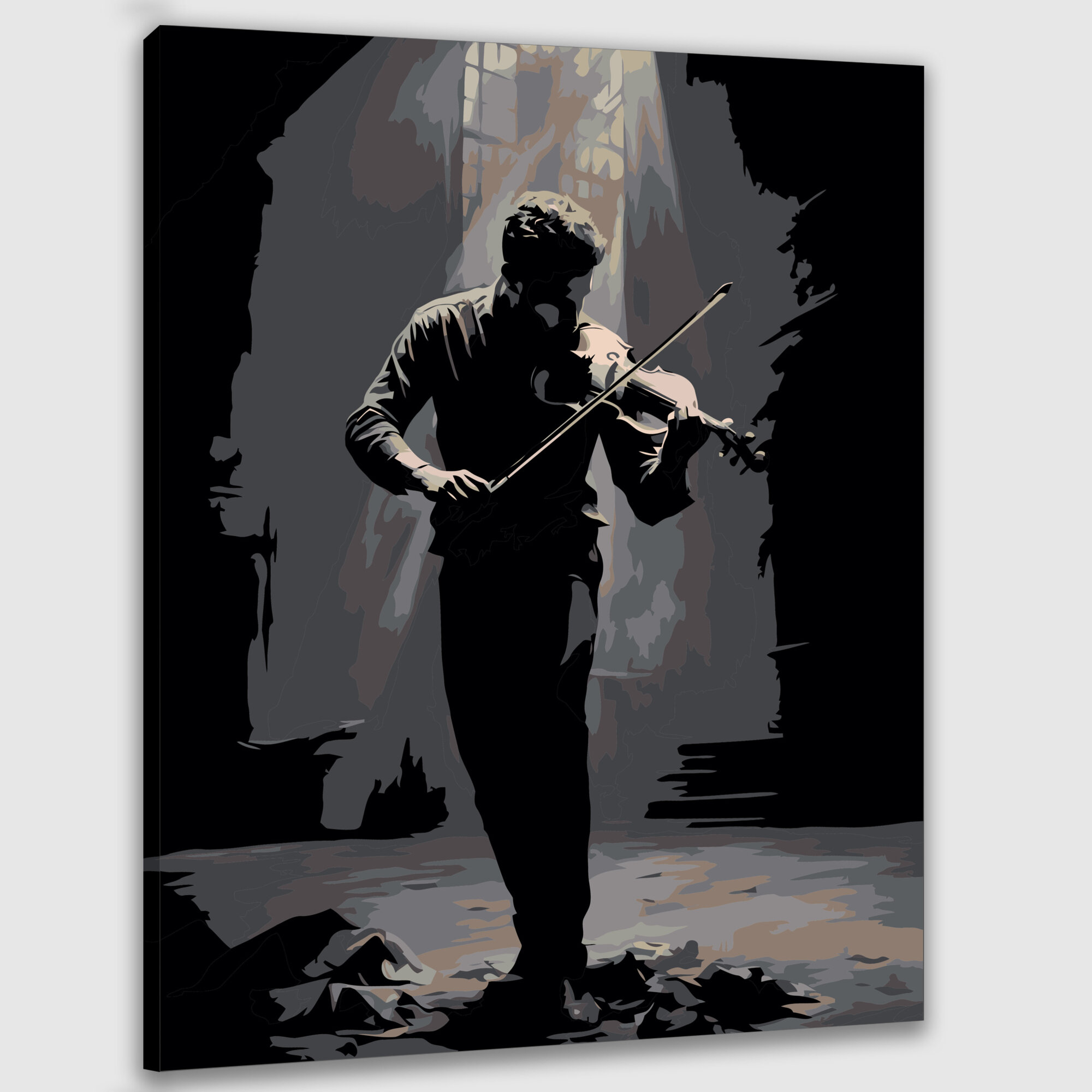 Картина по номерам 40x50 см, скрипач, концертный зал, прожектор, свет, музыкант, лицо, руки, интенсивность, эмоции